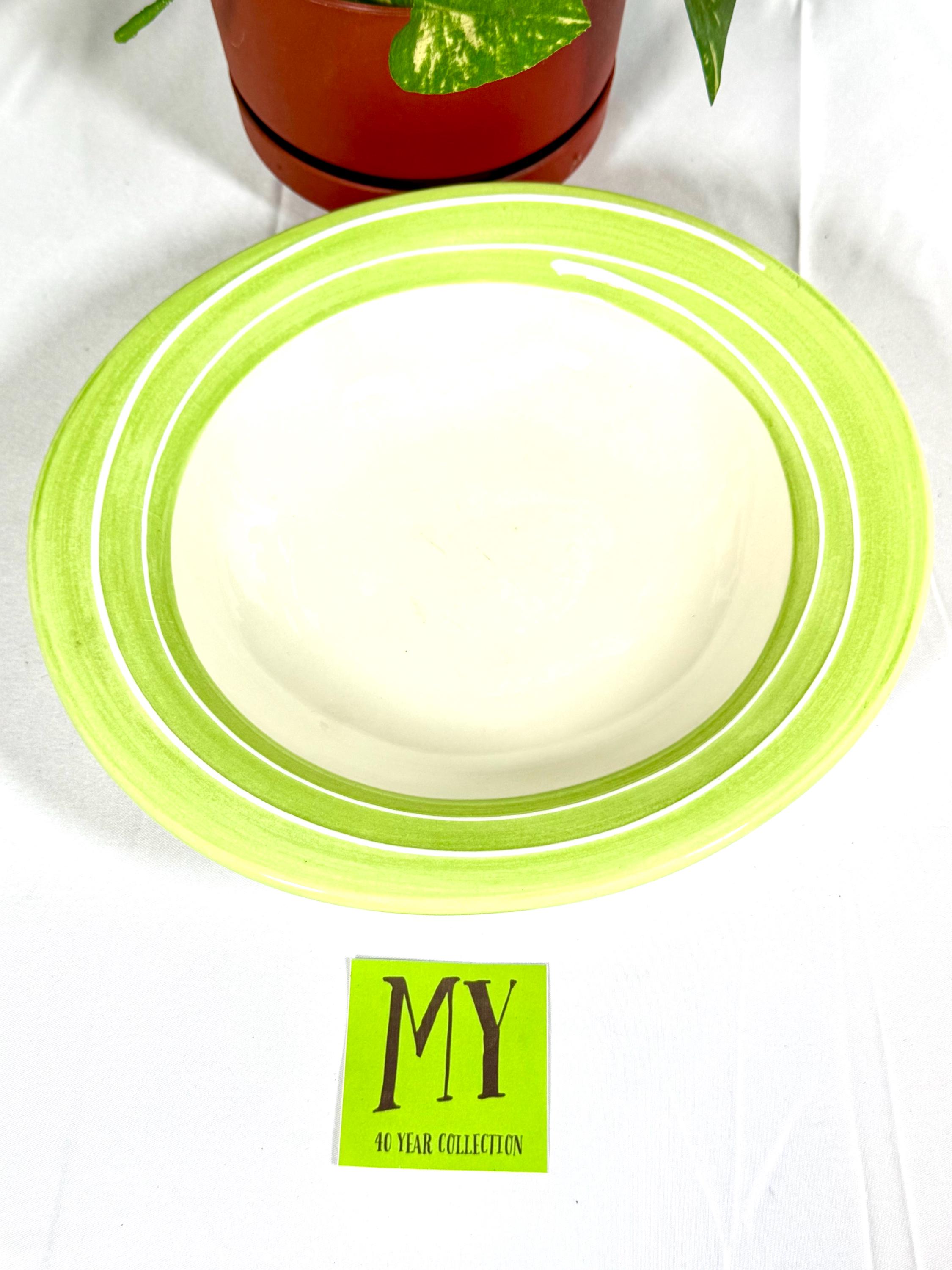 Vintage Amertoneware Mallory Green Rim Serving Bowl Mid Century Modern ...
