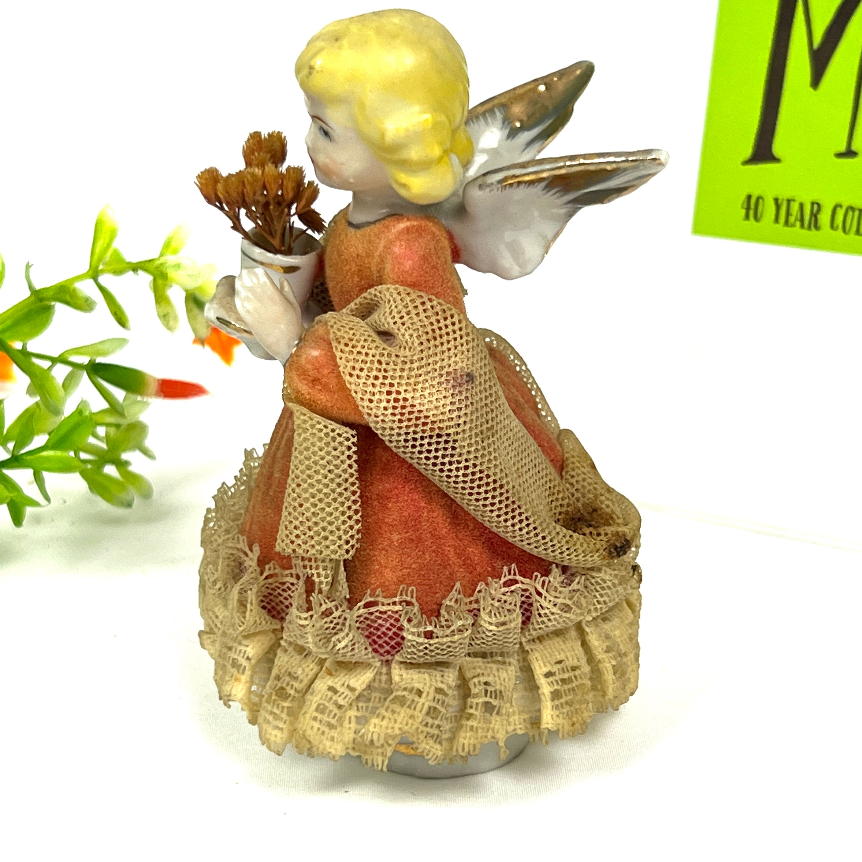 Vintage Angel Figurine Made in Japan Orange Valor Stiffened - Etsy