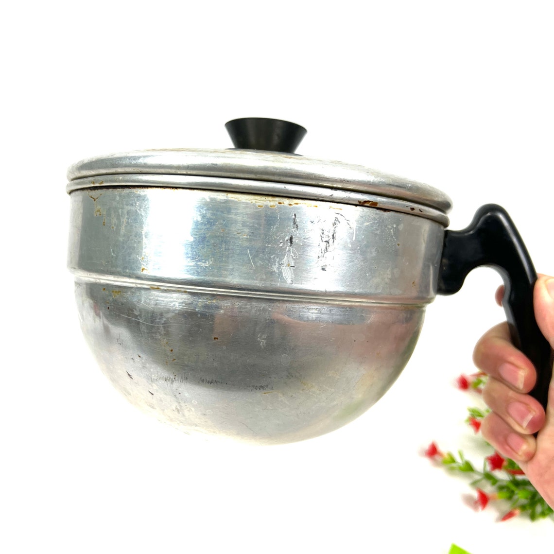 Vintage Rare Aluminum Round Bottom Cooking Pot With Black - Etsy