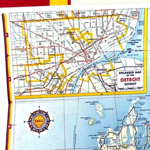 Vintage Foldout Road Map - Shell Gasoline Road Map of Michigan ...