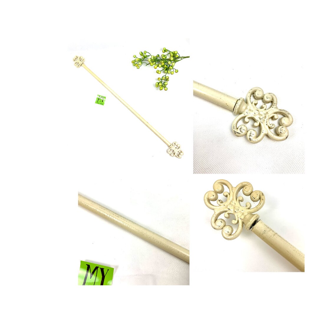 Vintage Antique White Fixed Curtain Rod Brass Finial Fleur De - Etsy