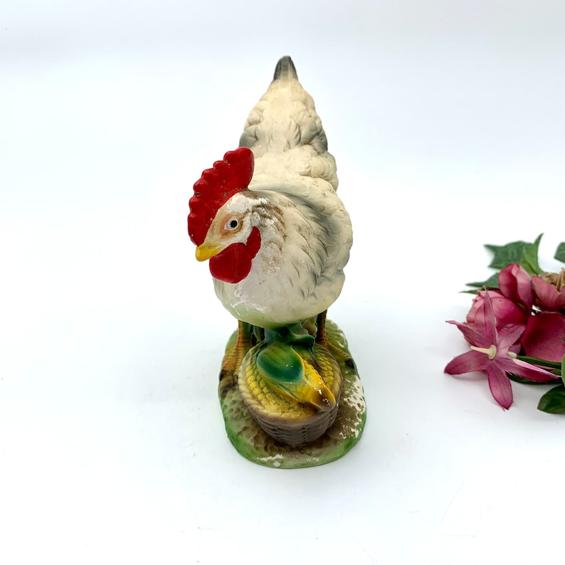Vintage Porcelain Gray Chicken Figurine Chicken With Corn - Etsy