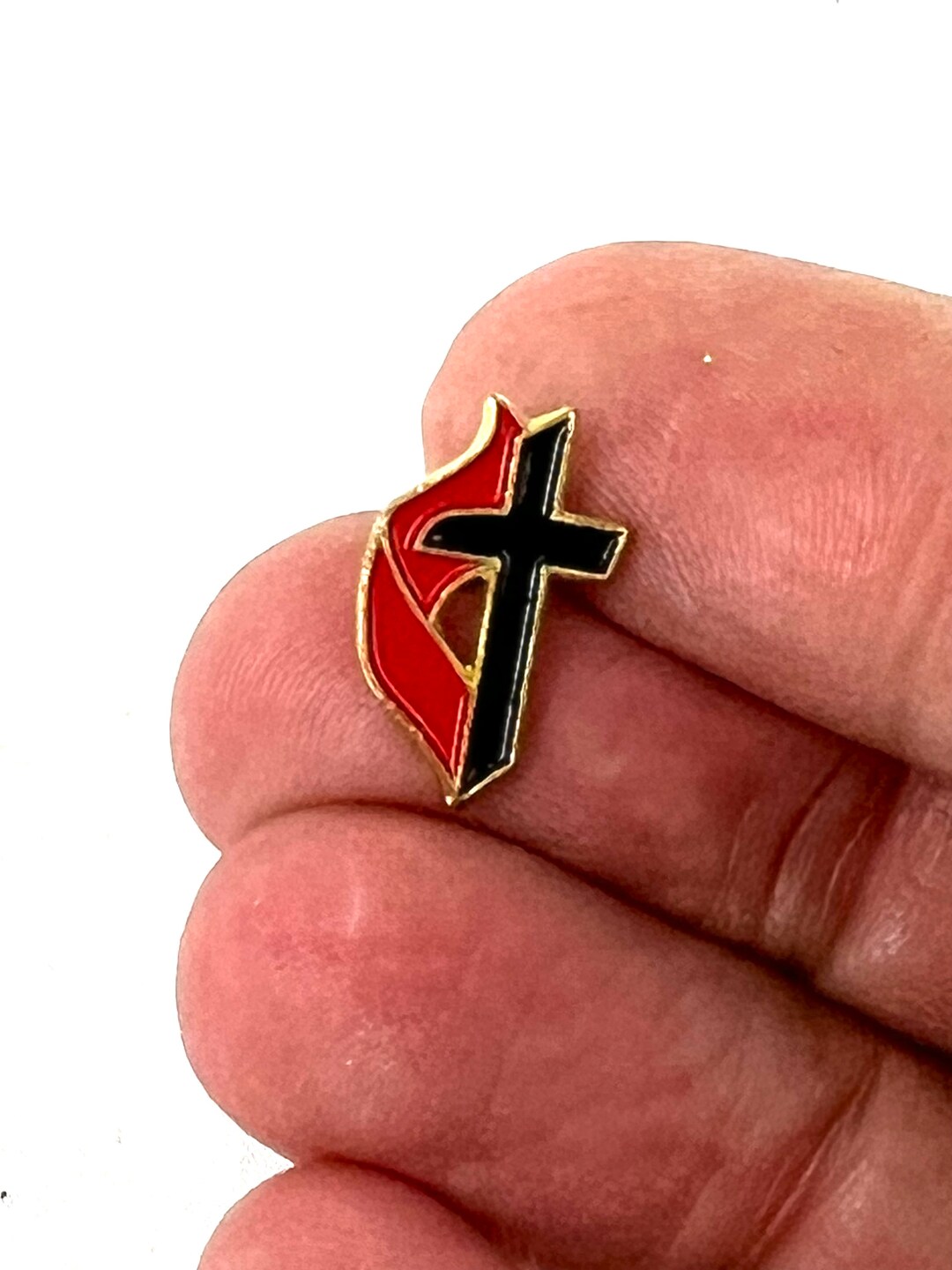 Vintage Lapel Pin Methodist Cross Lapel Pin Enameled Red Black and Gold ...