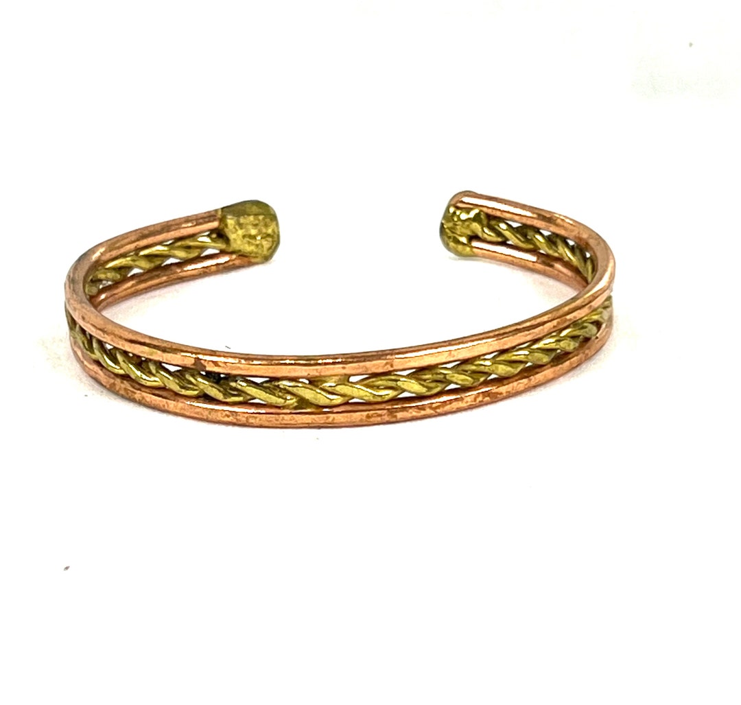 Vintage Cuff Bracelet - Copper With Brass Accented Braided Cuff ...