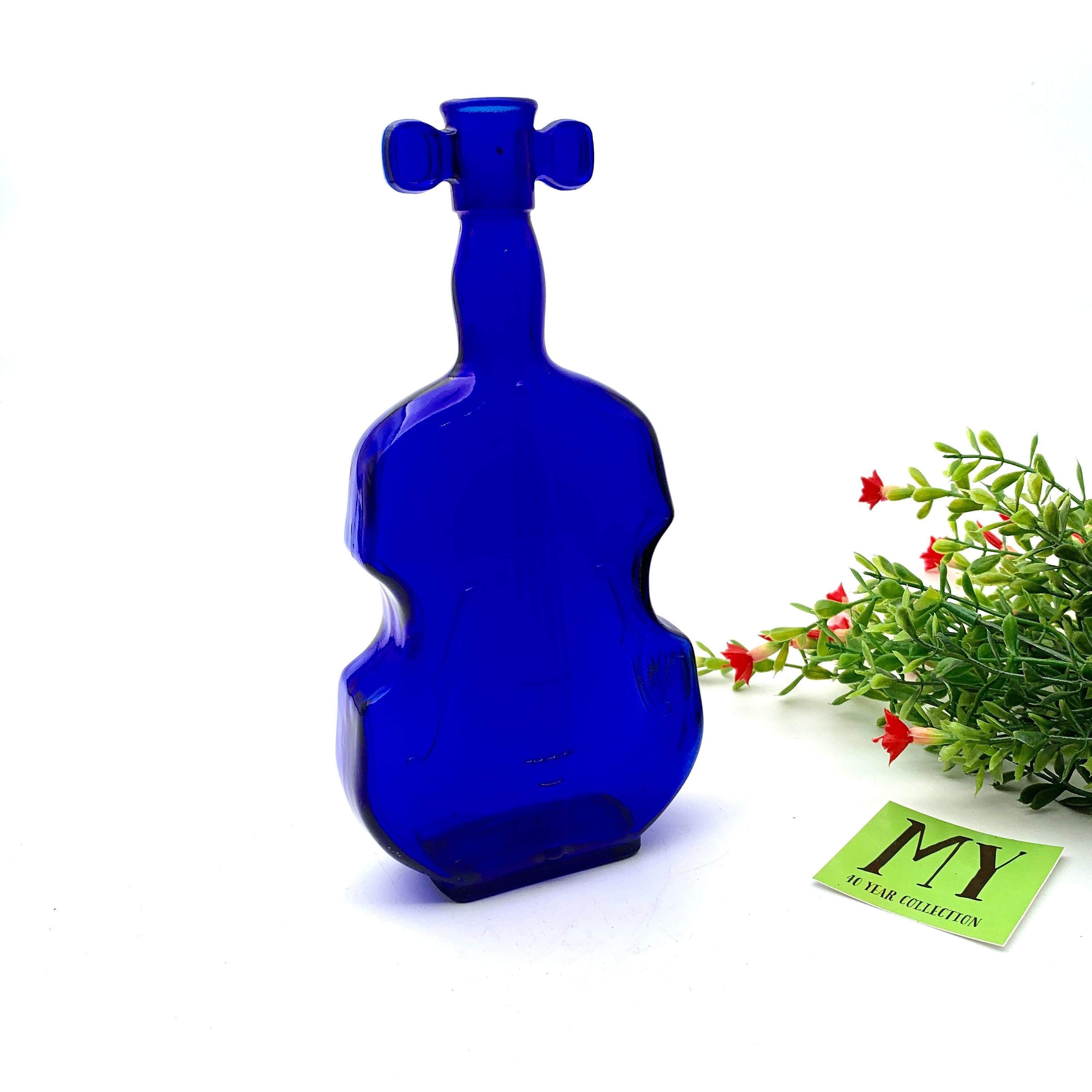 Vintage Cobalt Blue Glass Bottle Cello Shaped Bottle Violin - Etsy