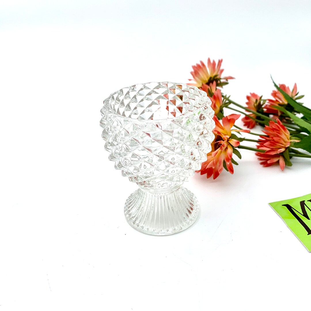 Vintage Avon Pineapple Pattern Glass Votive Candle Holder Footed Glass ...