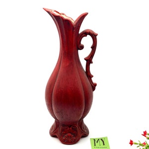 Vintage Tall Red Jug Vase 1978 Pottery Jug Vase Ornate Pottery Jug Boho ...