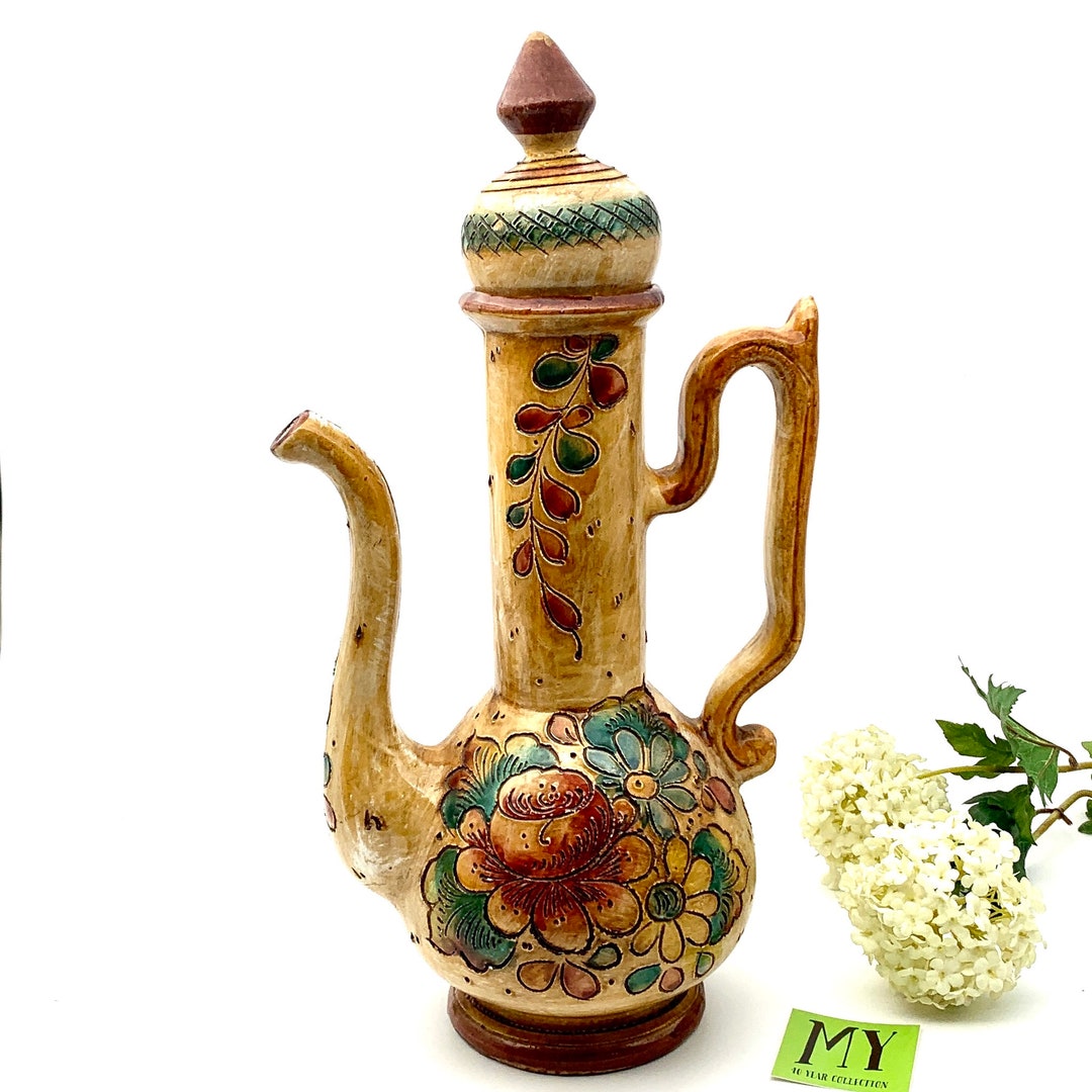 Vintage Deruta Pottery Pitcher With Lid: Tall Embossed Floral Jug - Etsy