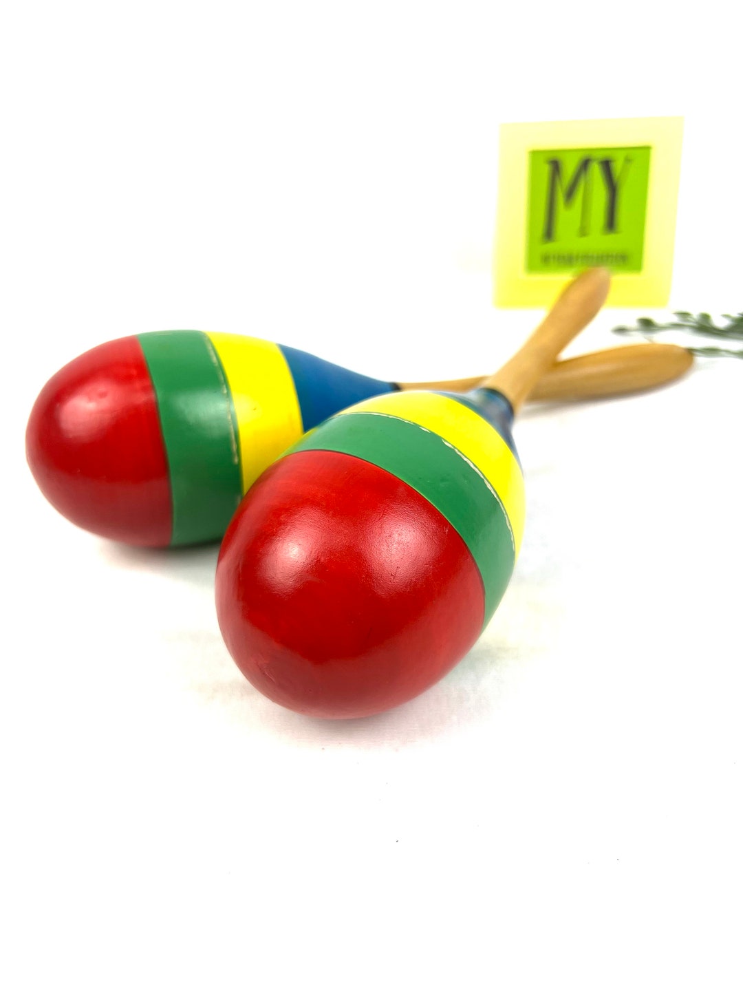 Vintage Pair of Maracas - Handpainted Wooden Maracas - Musical ...