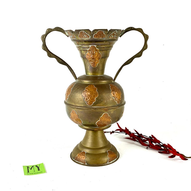 Vintage Brass With Copper Amphora Vase Patian Flared Vase Two | Etsy