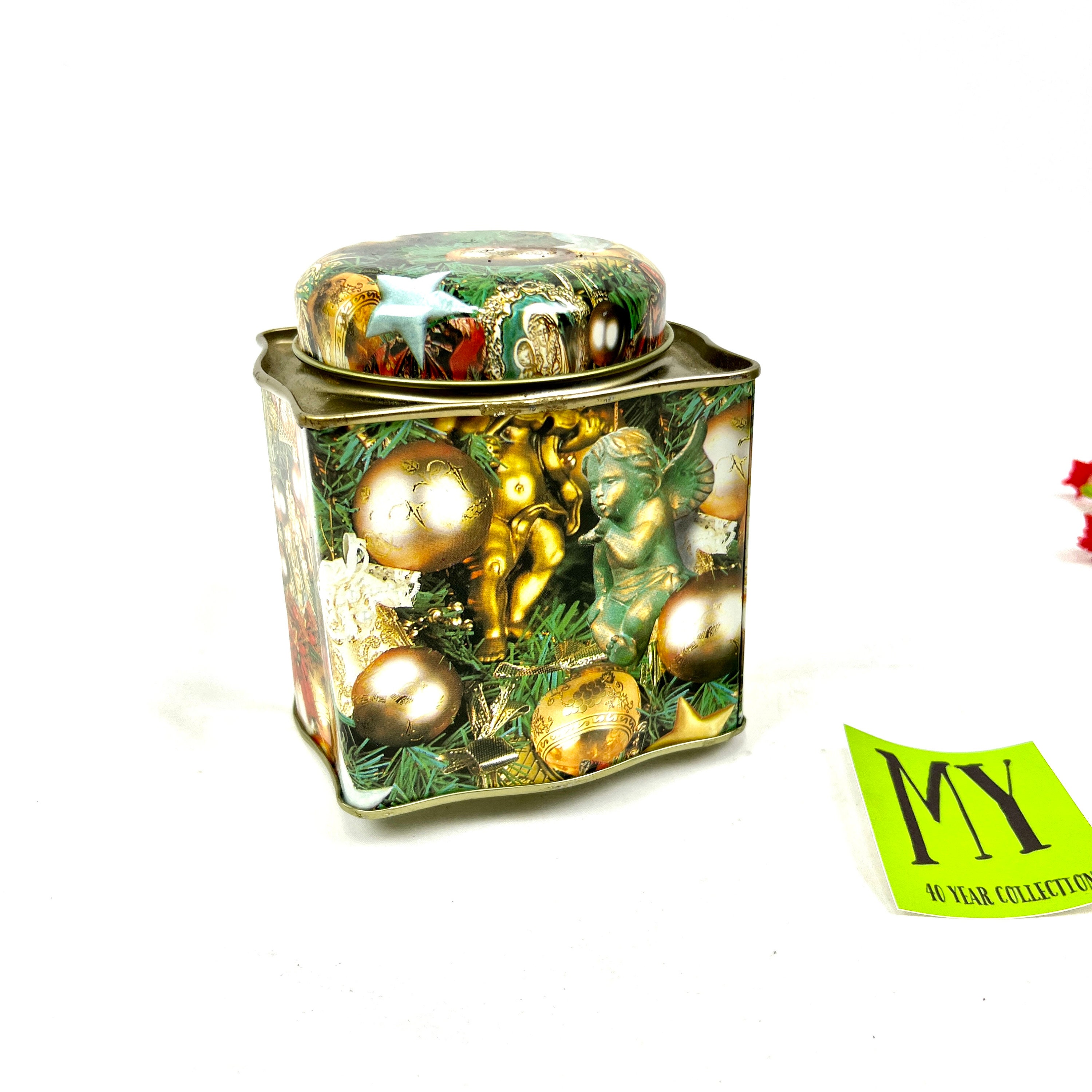 Beautiful Vintage Holiday Square Tin Box With Round Lid - Etsy