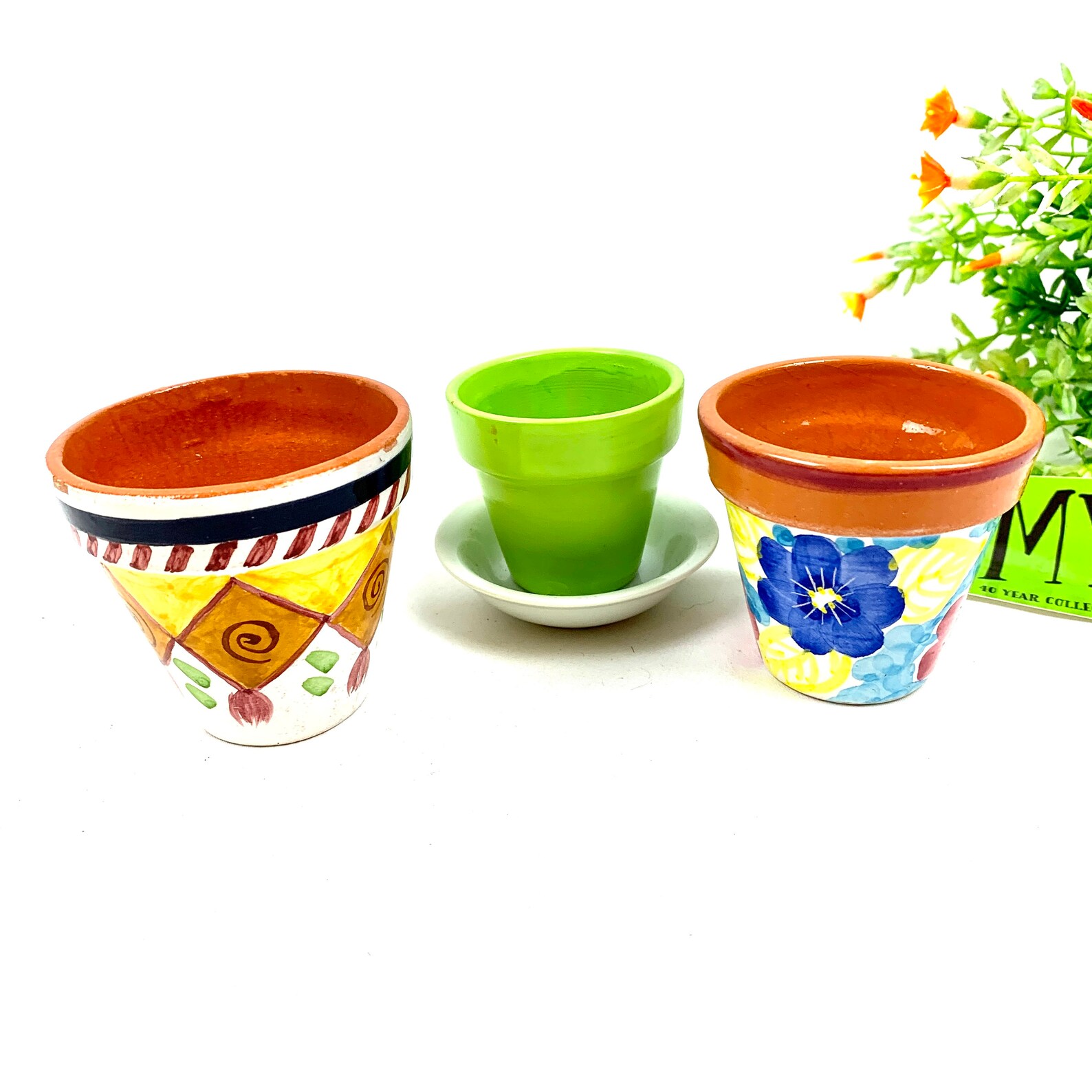 Vintage Set of Three Mini Painted Terra Cotta Pots Indoor Mini - Etsy