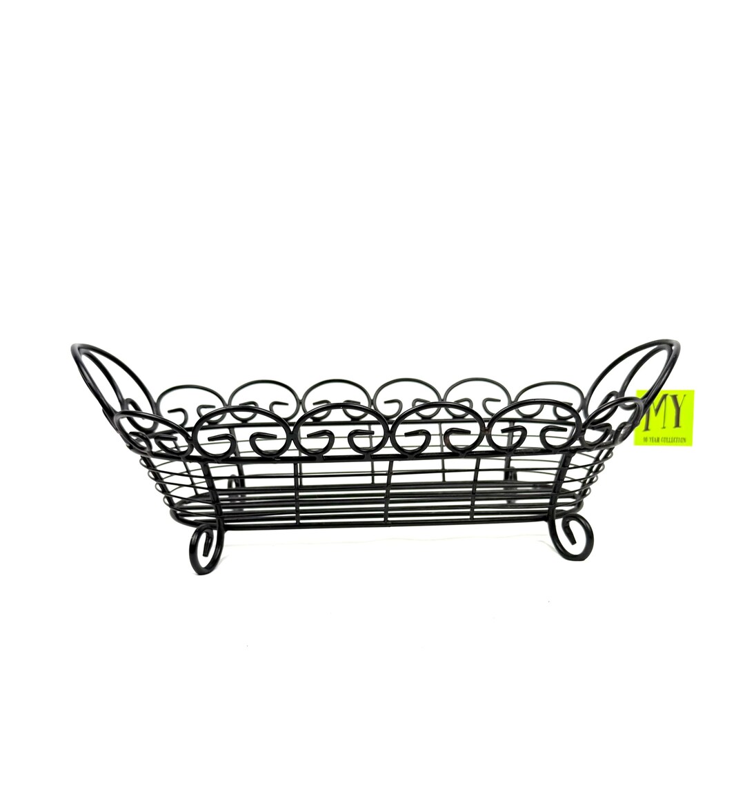 Vintage Black Wrought Iron Basket: Oblong Scroll Design Fruit Bowl - Etsy