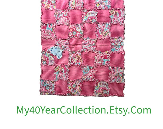 Vintage Pink Gingham Baby Quilt: Handmade Rag Patchwork Crib Cover - Etsy