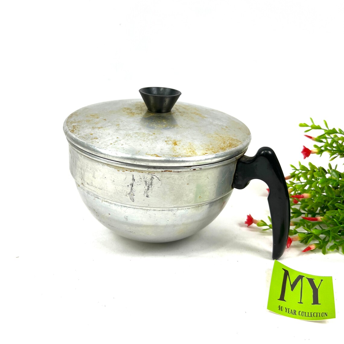 Vintage Rare Aluminum Round Bottom Cooking Pot With Black - Etsy