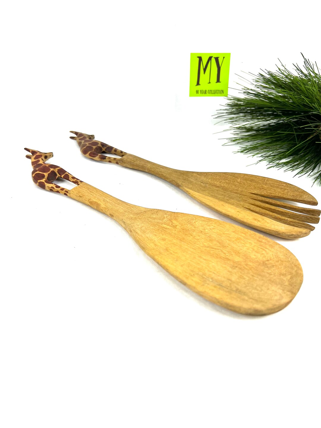 Vintage African Teak Wood Salad Servers With Giraffe - Set of 2 ...