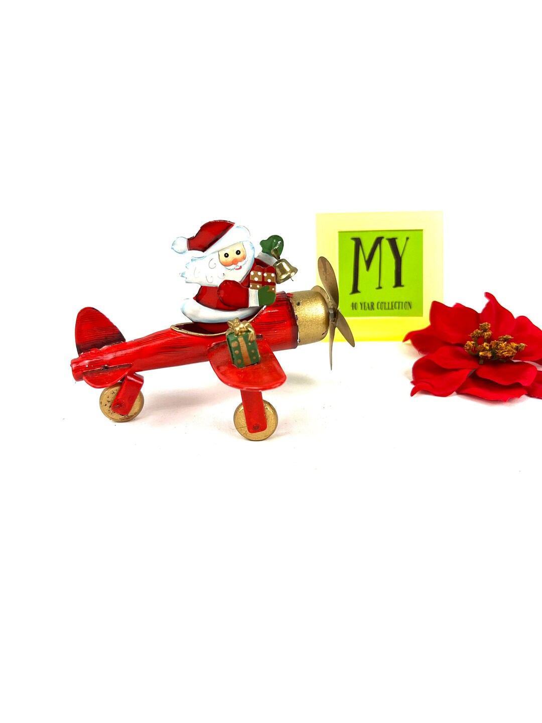 Vintage Santa Claus in an Airplane Metal Biplane With Cutout Santa ...
