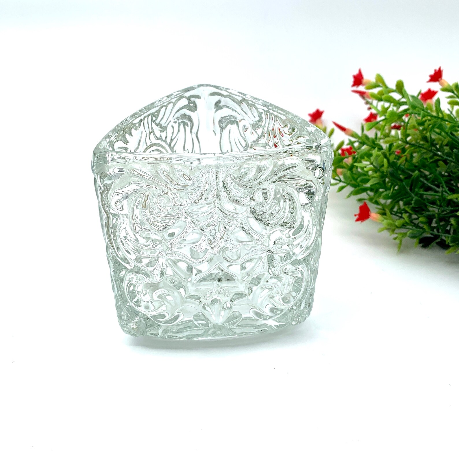Vintage Avon Crystal Collection Embossed Triangle Votive - Etsy