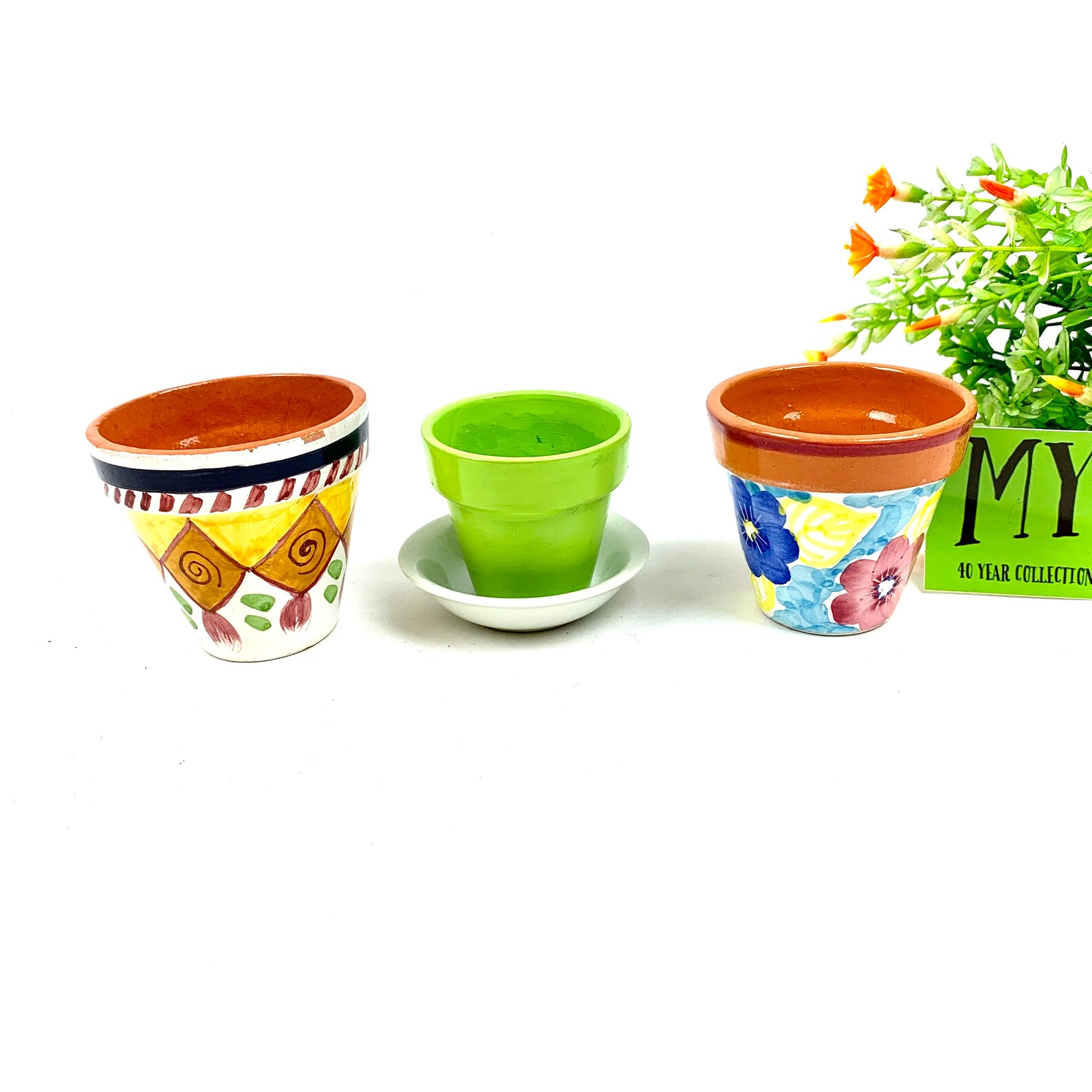 Vintage Set of Three Mini Painted Terra Cotta Pots Indoor Mini - Etsy