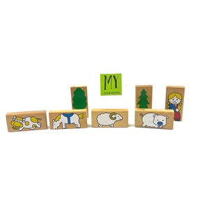 Vintage Farm Animal Wooden Blocks: Toddler Learning Toy, Craft Supply ...