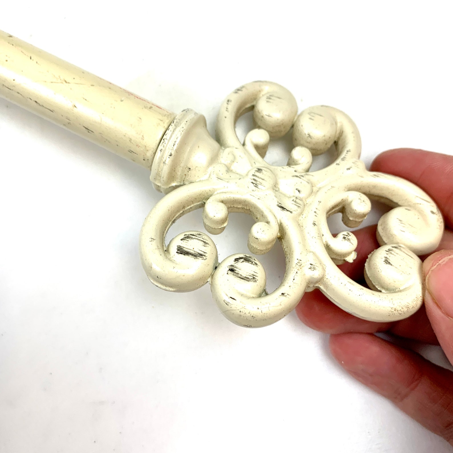 Vintage Antique White Fixed Curtain Rod Brass Finial Fleur De - Etsy