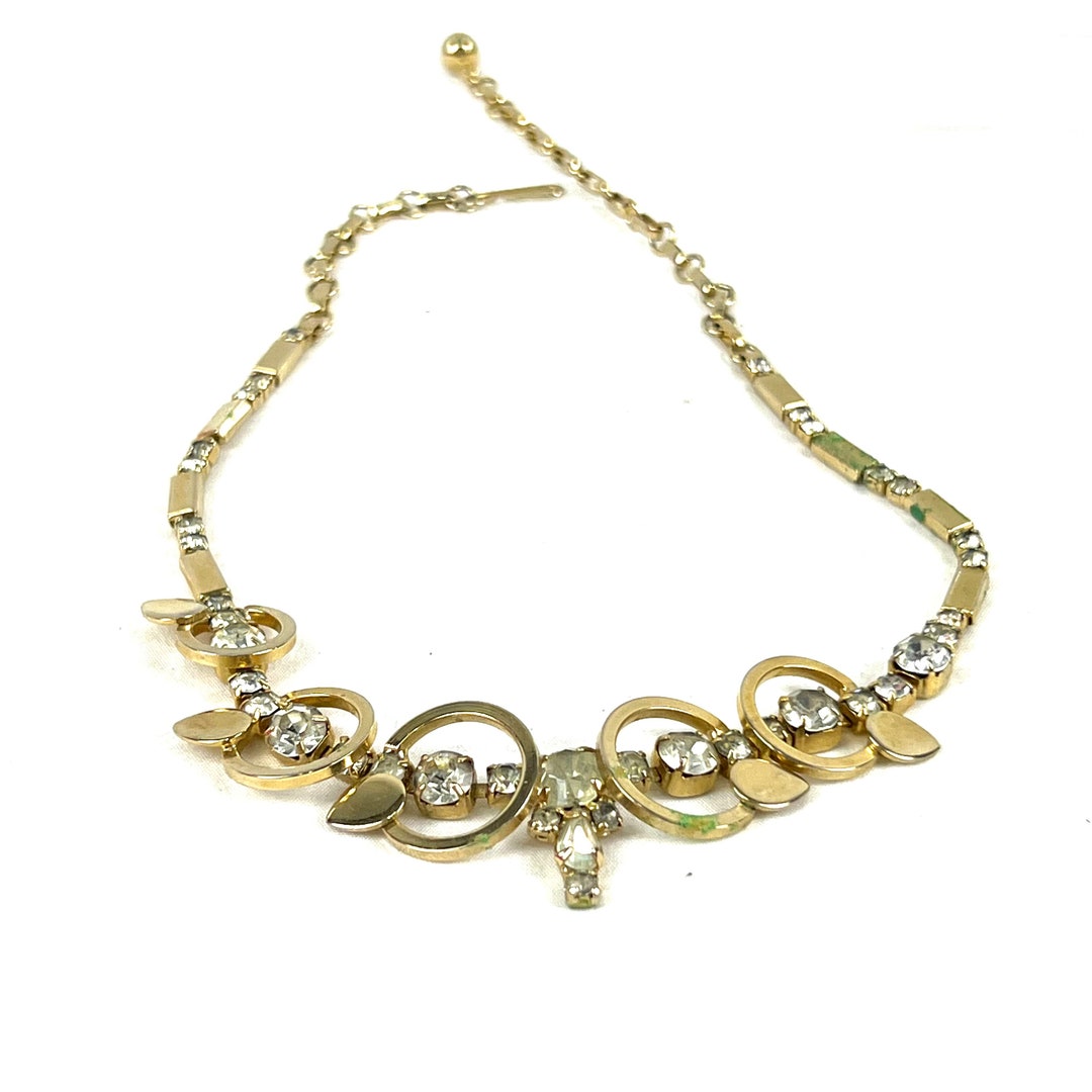 Vintage Necklace Clear Rhinestone Gold Tone Choker Necklace - Etsy