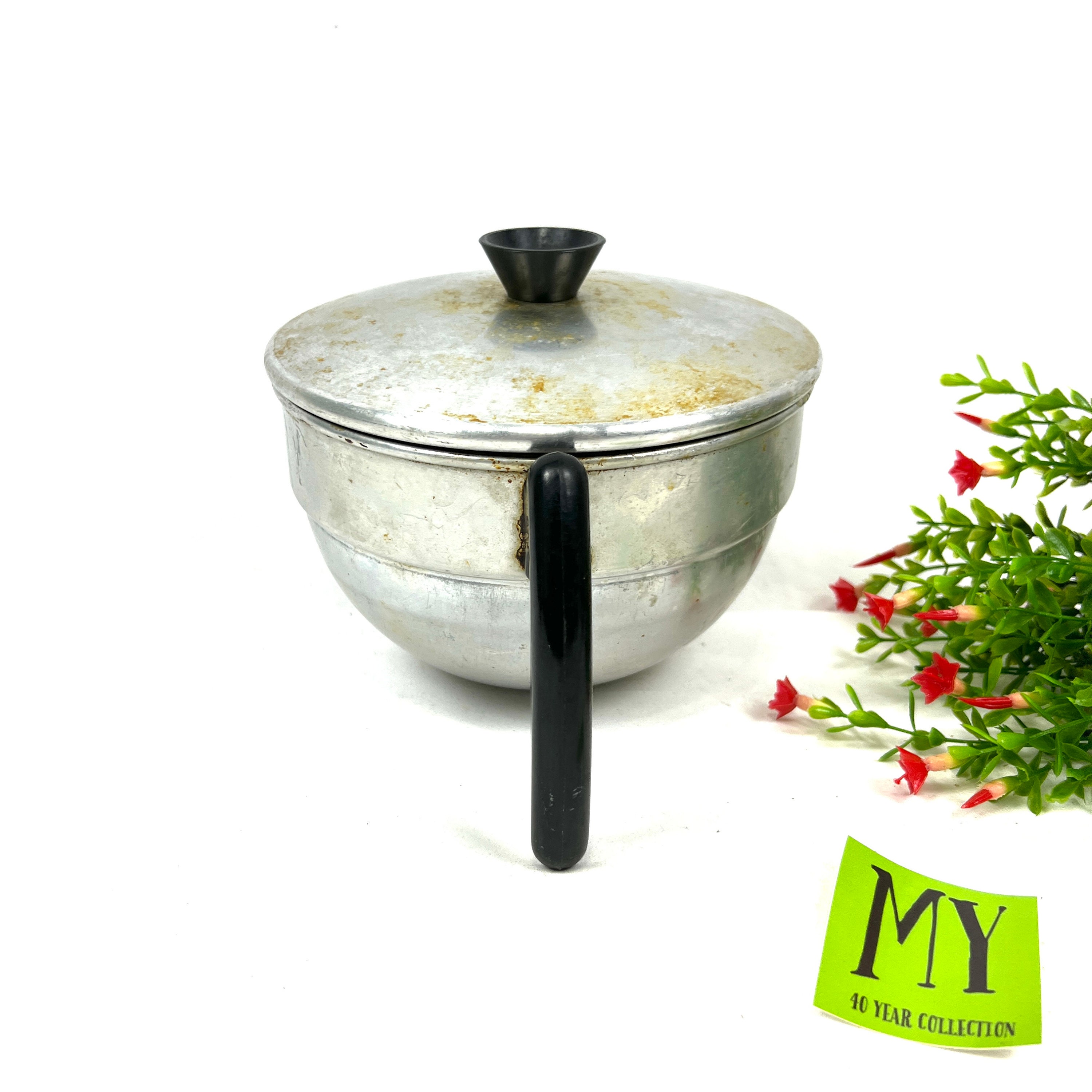 Vintage Rare Aluminum Round Bottom Cooking Pot With Black - Etsy