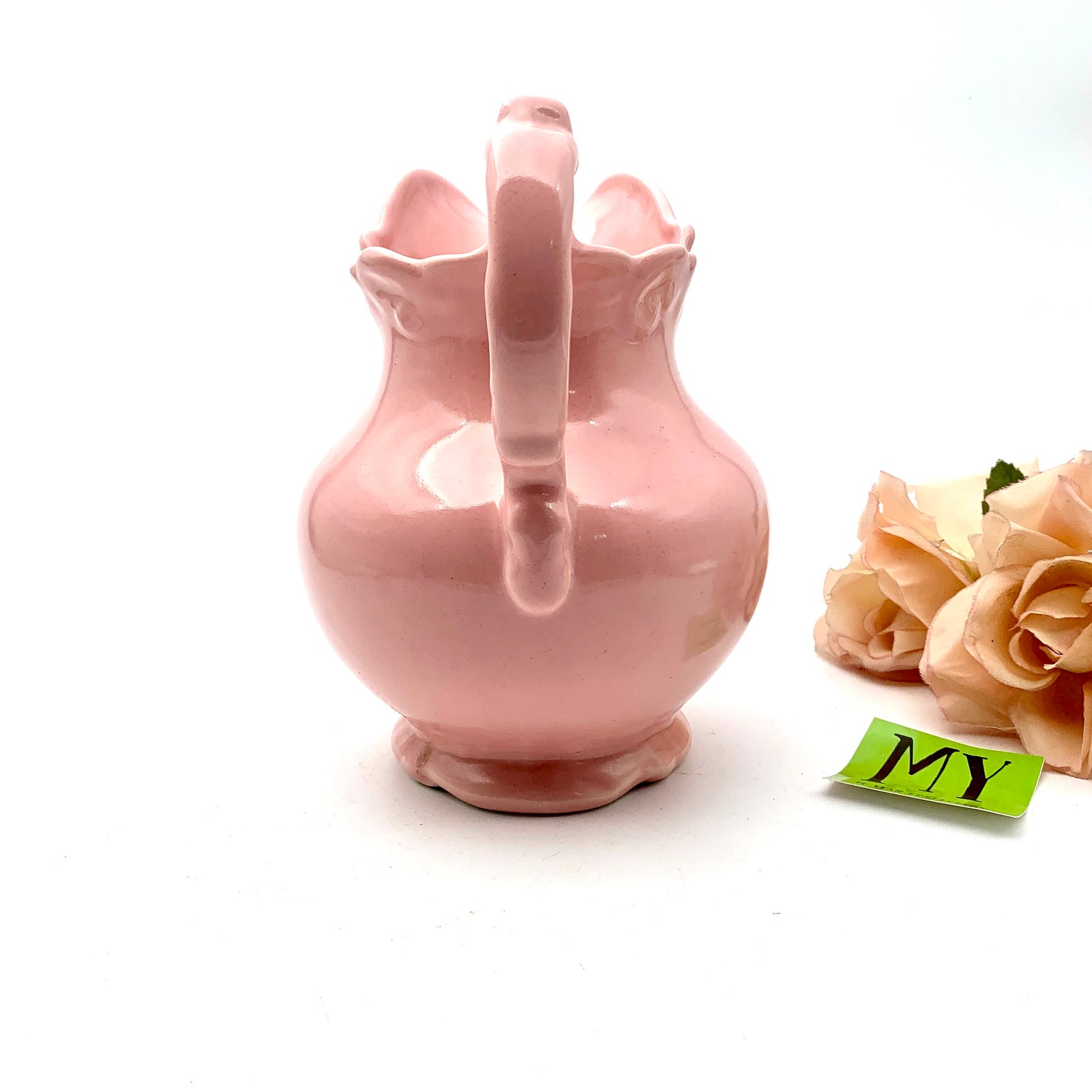 Beautiful Vintage Studio Pottery Baby Pink Pitcher Ornate | Etsy