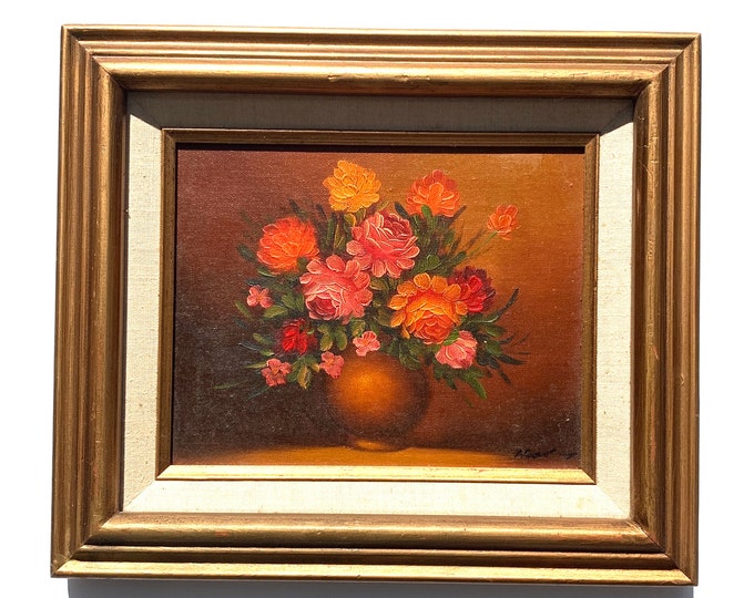 Vintage Oil Painting Framed Floral Still Life Chrysanthemum Flowers ...