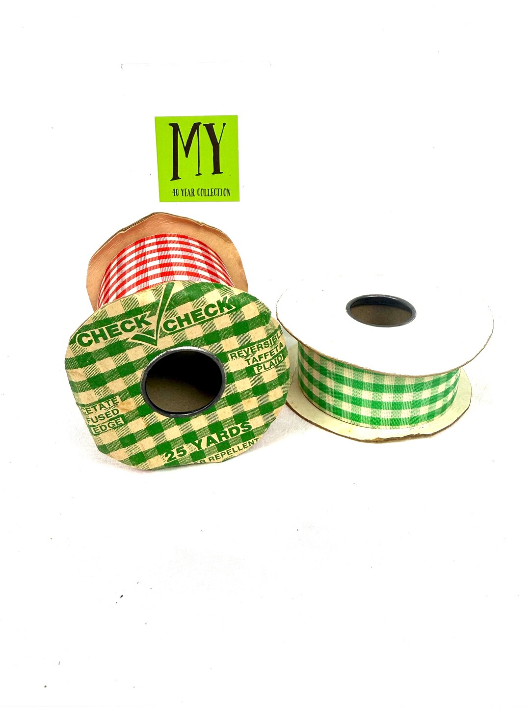 Vintage Gingham Plaid Ribbon – Red and Green Acetate Taffeta Spools - Etsy
