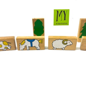 Vintage Farm Animal Wooden Blocks: Toddler Learning Toy, Craft Supply ...