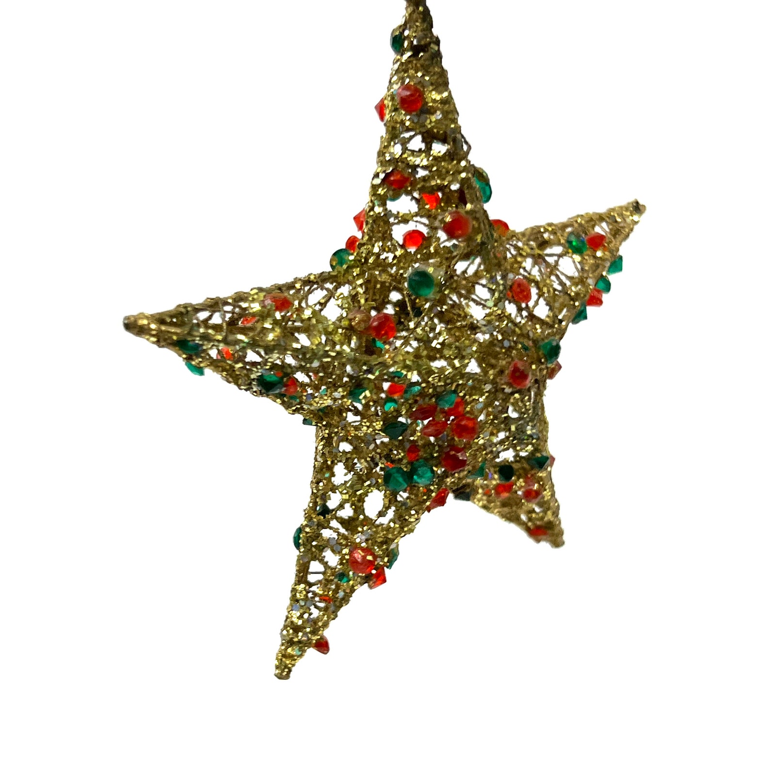 Vintage Gold Color Metal Beaded Wire Star Ornament Red Green - Etsy
