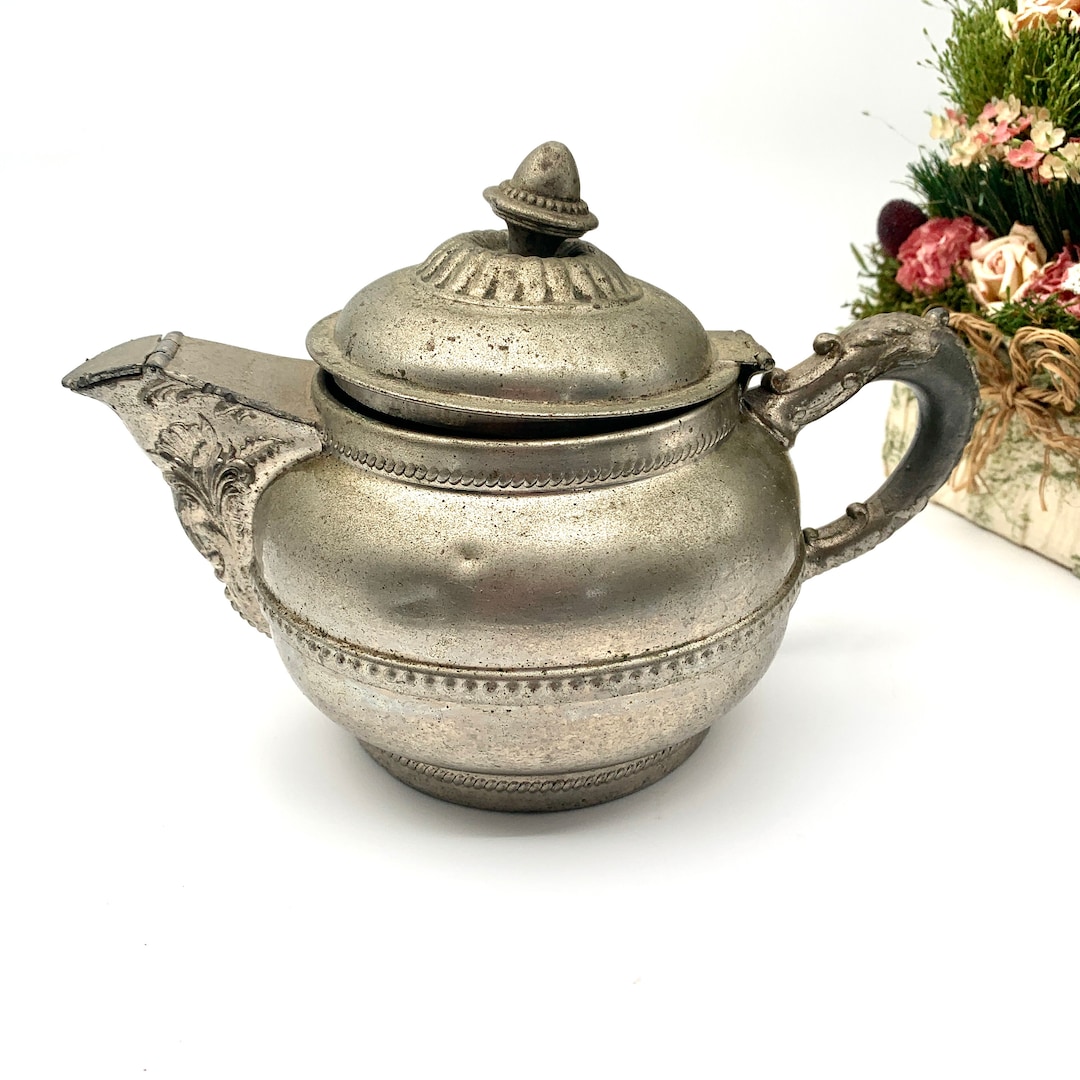 Antique Nickel Copper Lined Tea Pot Rochester N.Y. Stamping Works Tea ...