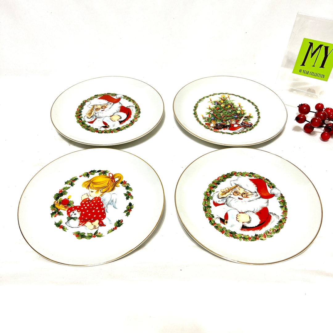 Vintage JASCO Japan Christmas Plates: 22K Gold Trim Porcelain Set - Etsy