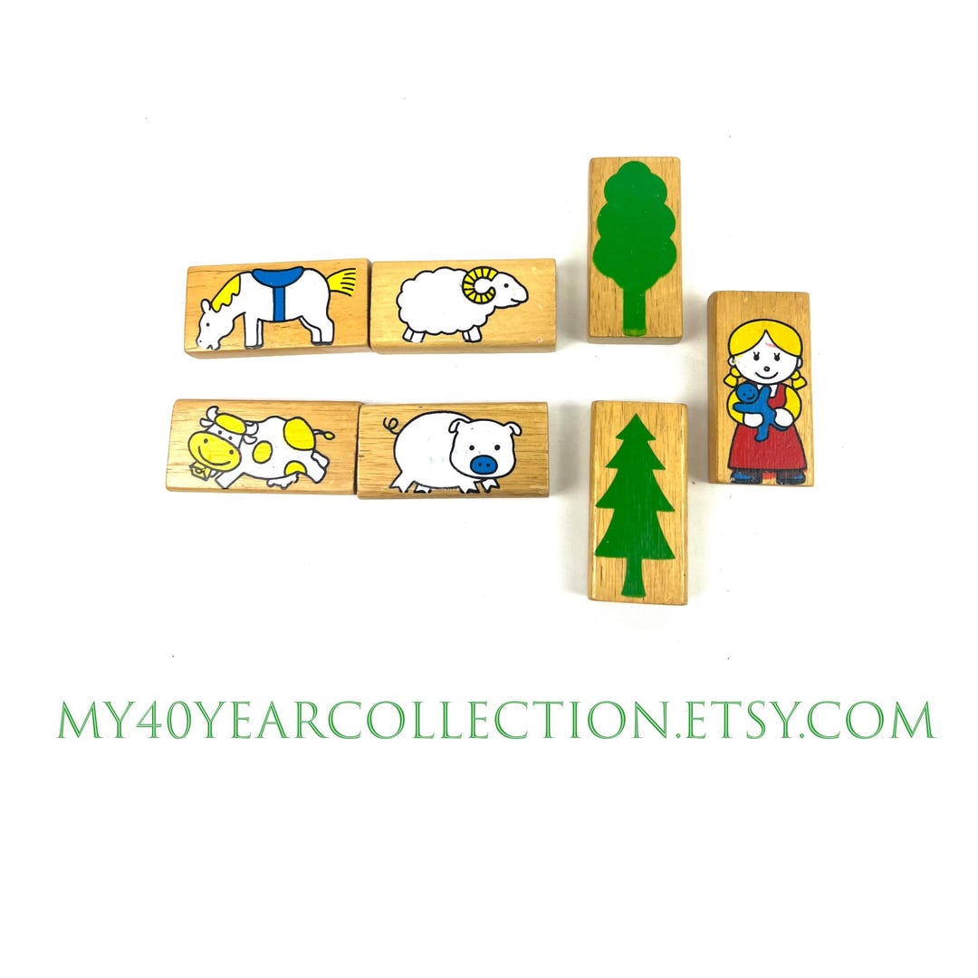 Vintage Farm Animal Wooden Blocks: Toddler Learning Toy, Craft Supply ...