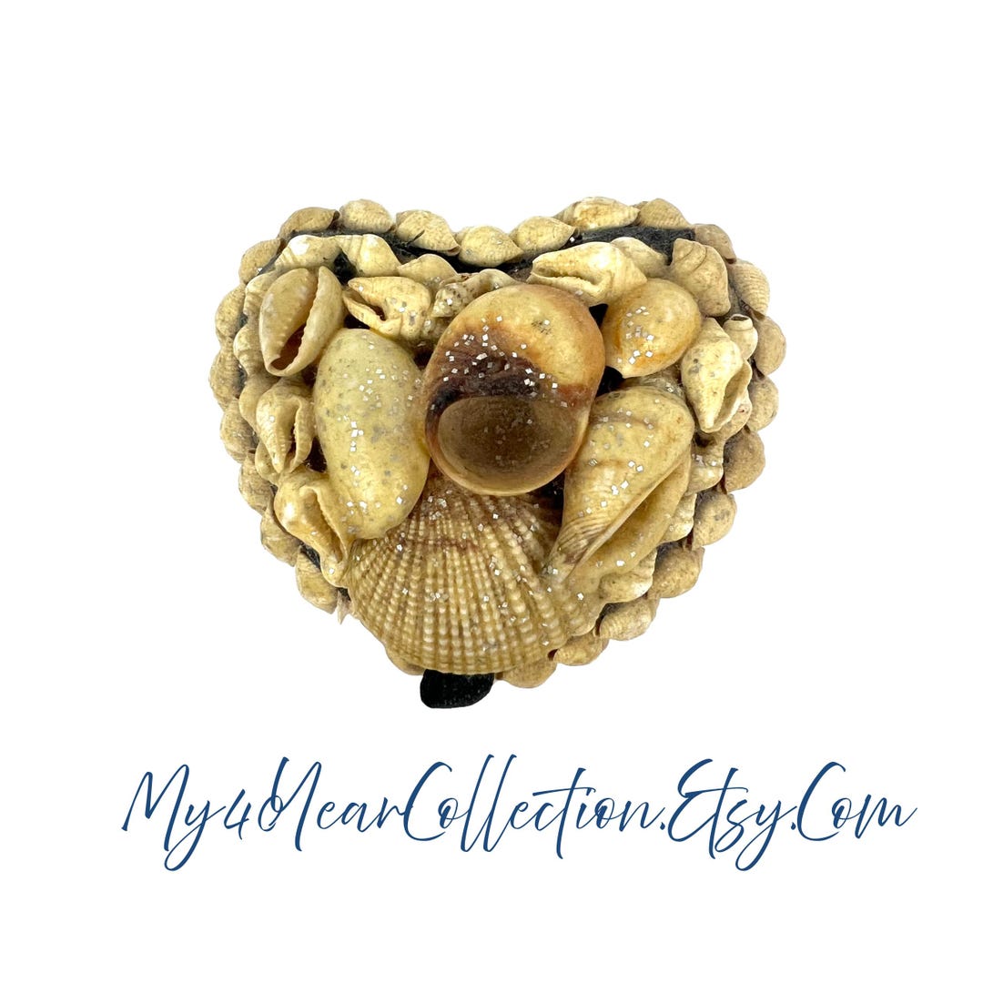 Vintage Heart Shaped Seashell Encrusted Trinket Box ...