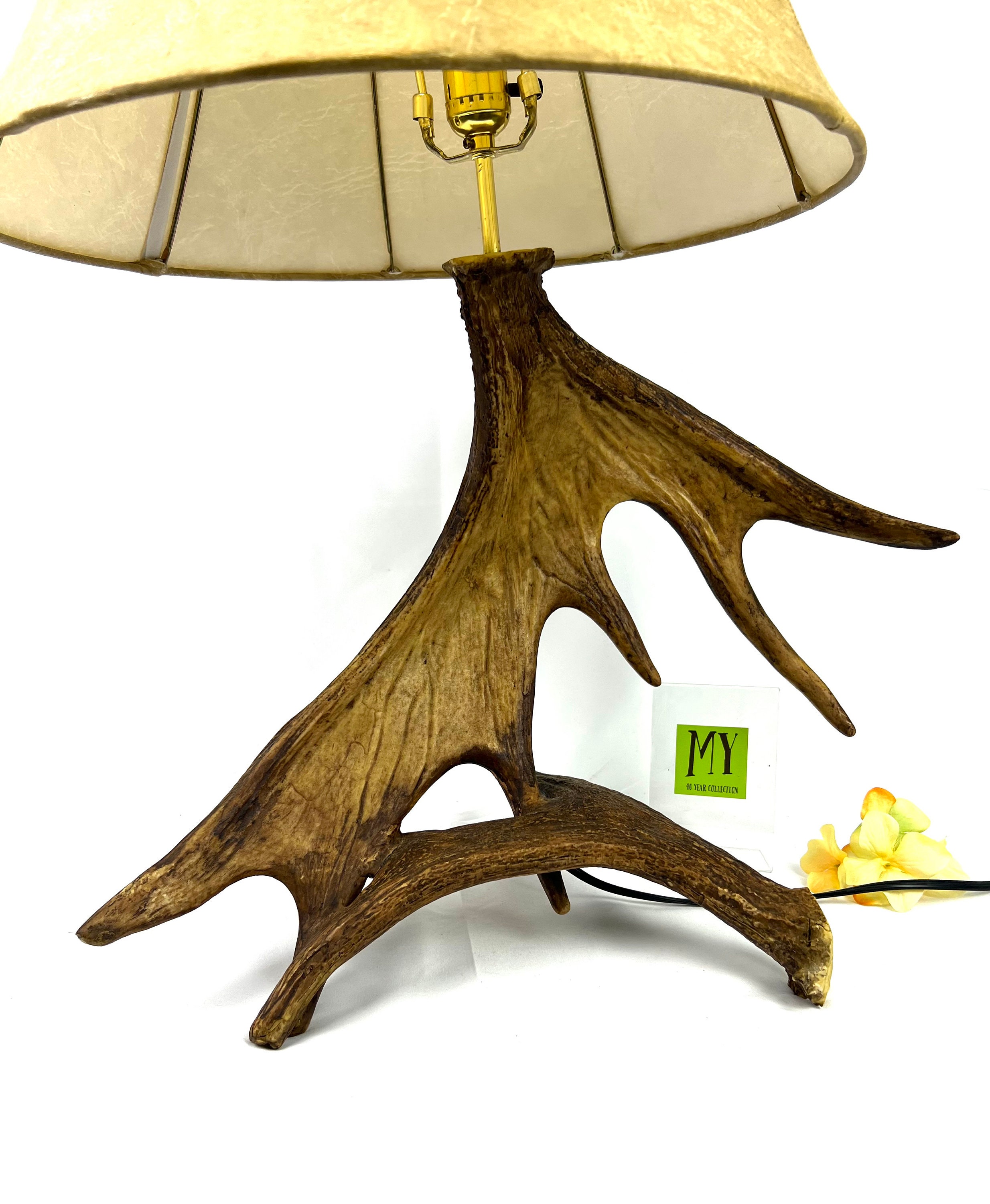 Vintage Moose Antler Lamp – Lodge Table Lamp – Rustic Cabin Lighting ...