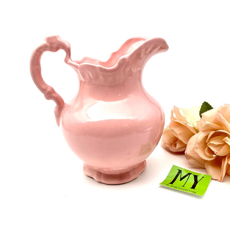 Beautiful Vintage Studio Pottery Baby Pink Pitcher Ornate | Etsy
