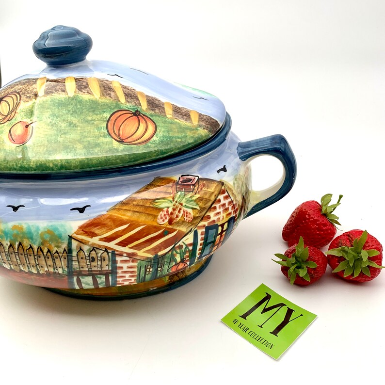 Vintage Hand-painted Ceramic Soup Tureen: Fall Harvest Farm Scene - Etsy