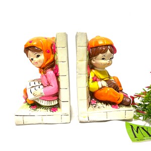 Adorable Vintage Boy and Girl Bookends, Twin Room Decor, Rare Vintage ...