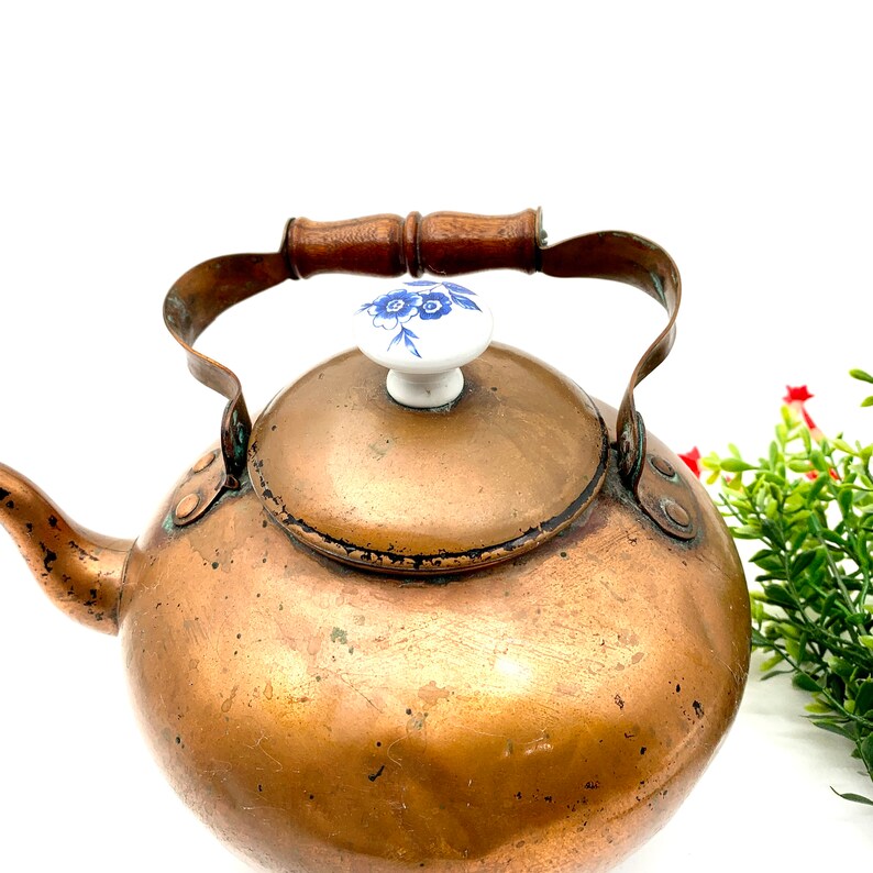 Vintage Portugal Copper Teapot With Wooden Handle and Ceramic - Etsy