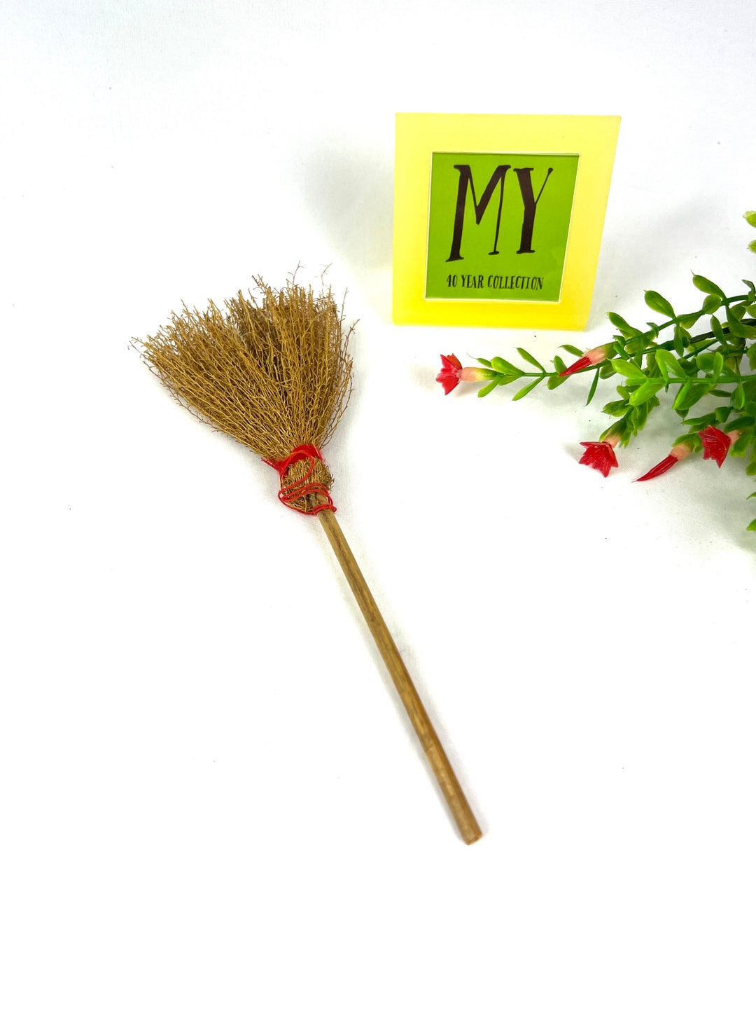 Vintage Mini Decorative Broom - Flower Arranging - Red Fabric Wrapped 8 ...