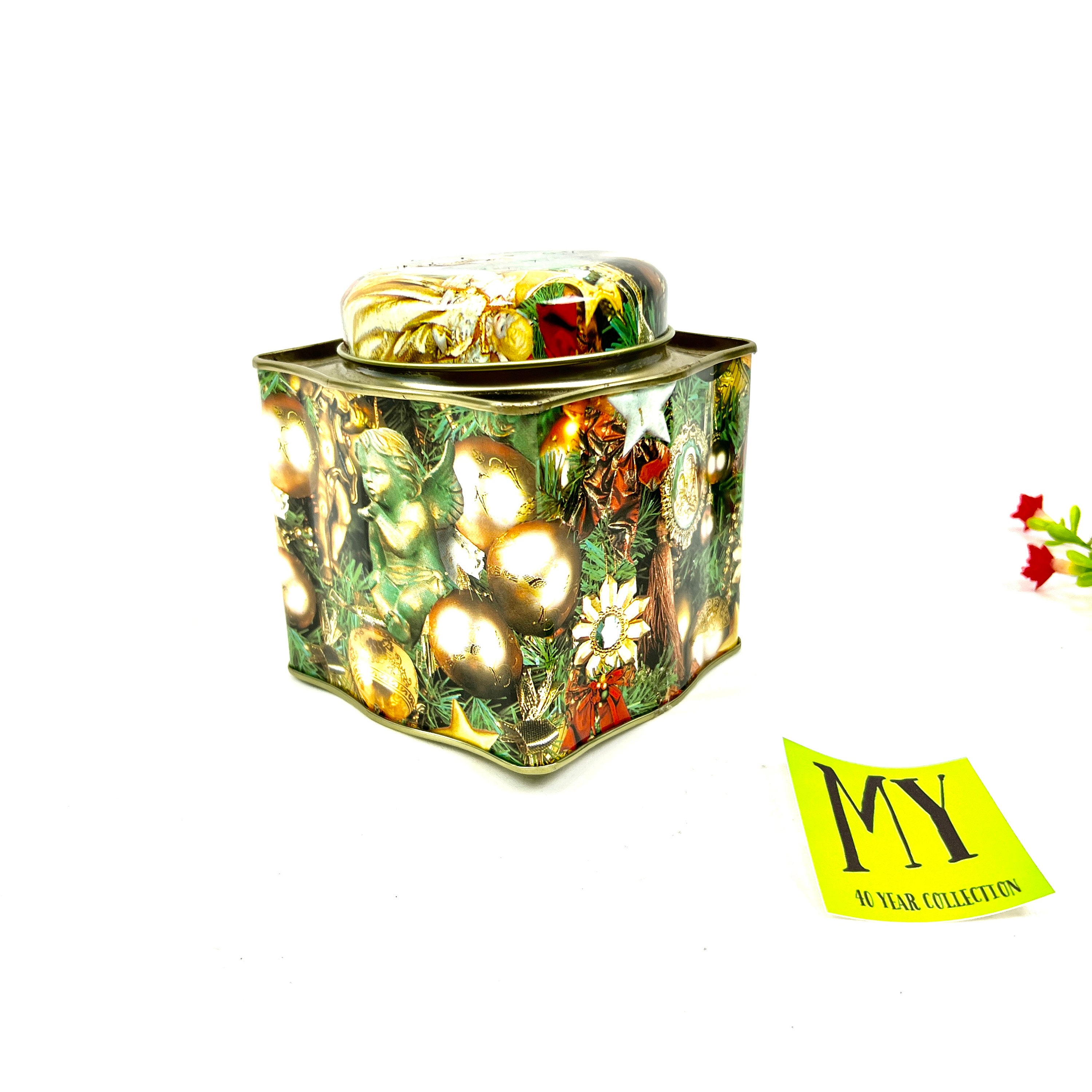 Beautiful Vintage Holiday Square Tin Box With Round Lid - Etsy