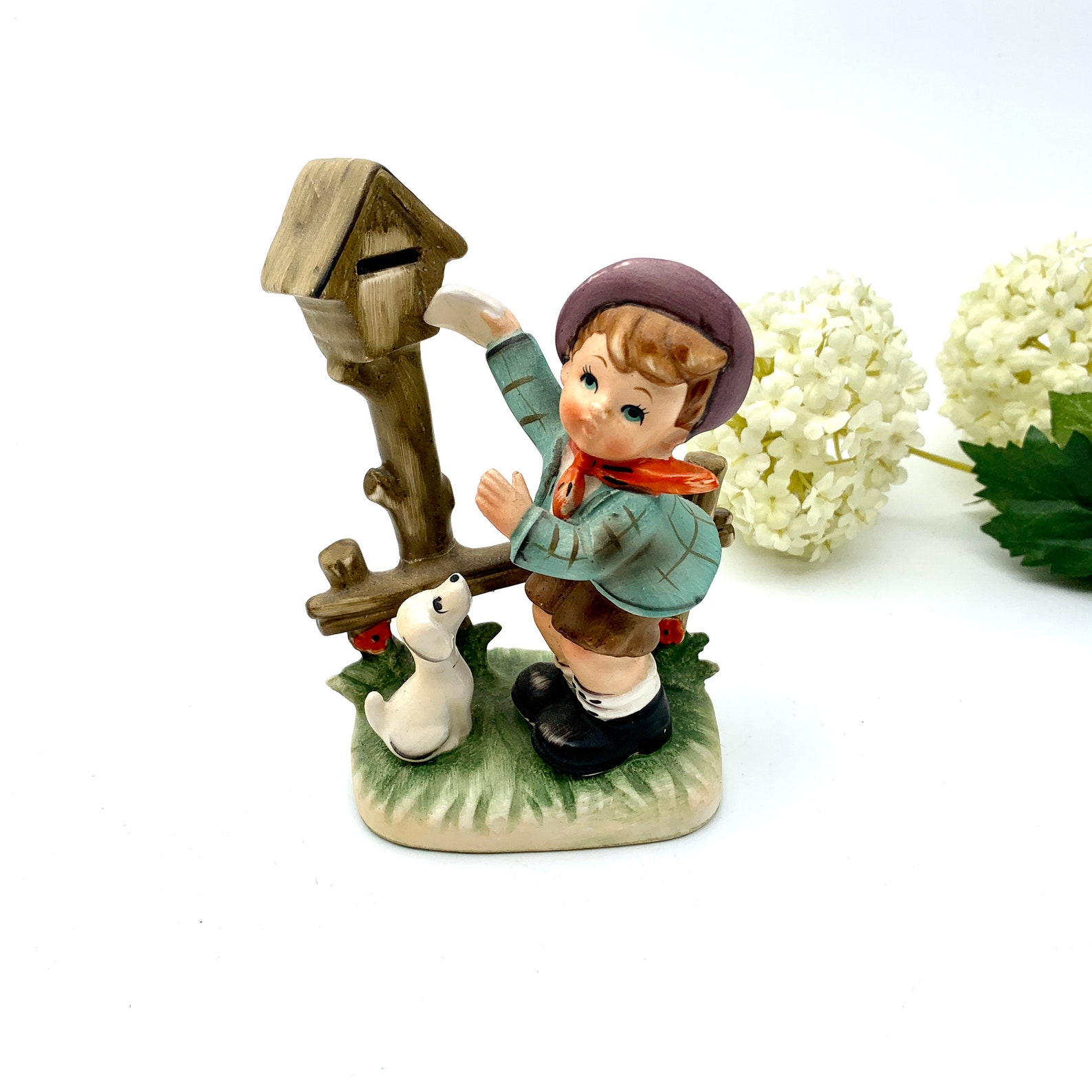 Vintage Hummel Figurine: Boy With Dog at Mailbox, Norcrest Porcelain - Etsy