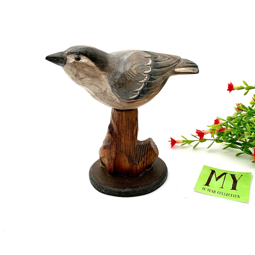 Vintage Wooden Bird Figurine Wooden House Sparrow Figurine Lightweight ...