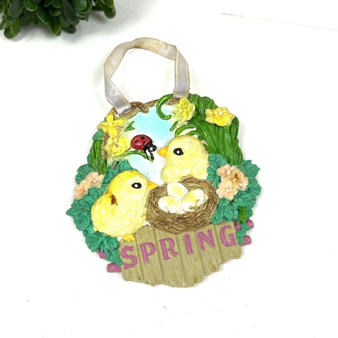 Vintage Handpainted Resin Spring Ornament: Chicks, Eggs, Ladybug - Etsy