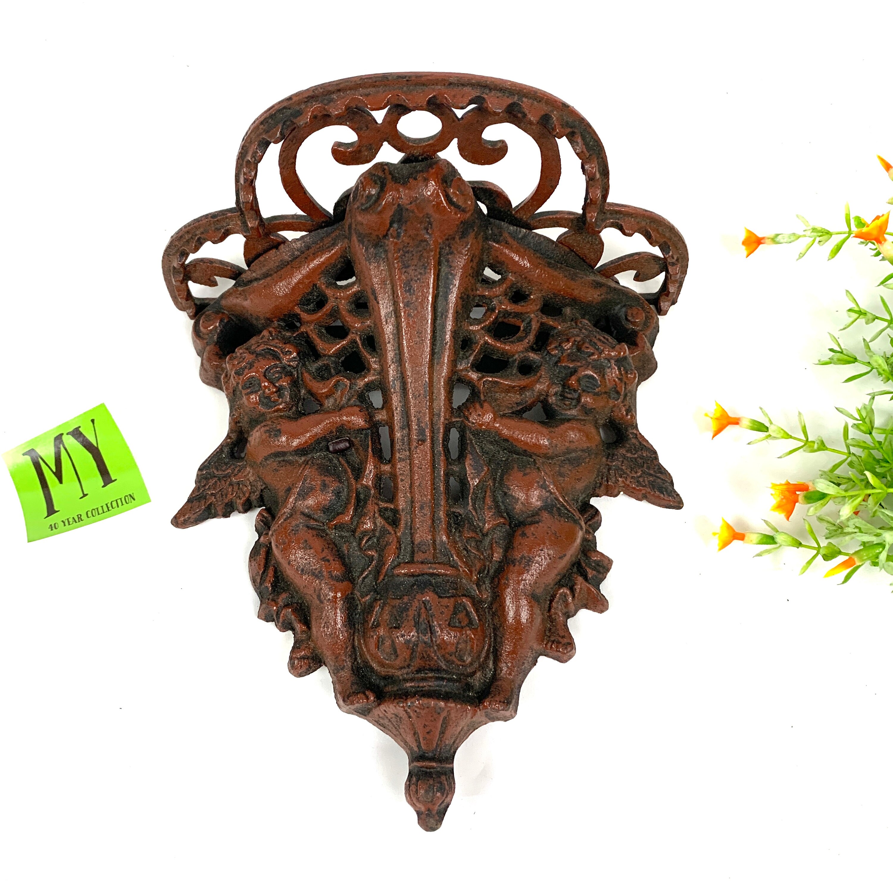 Vintage Art Deco Cast Iron Angel Sconce - Aged Brick Color - Etsy