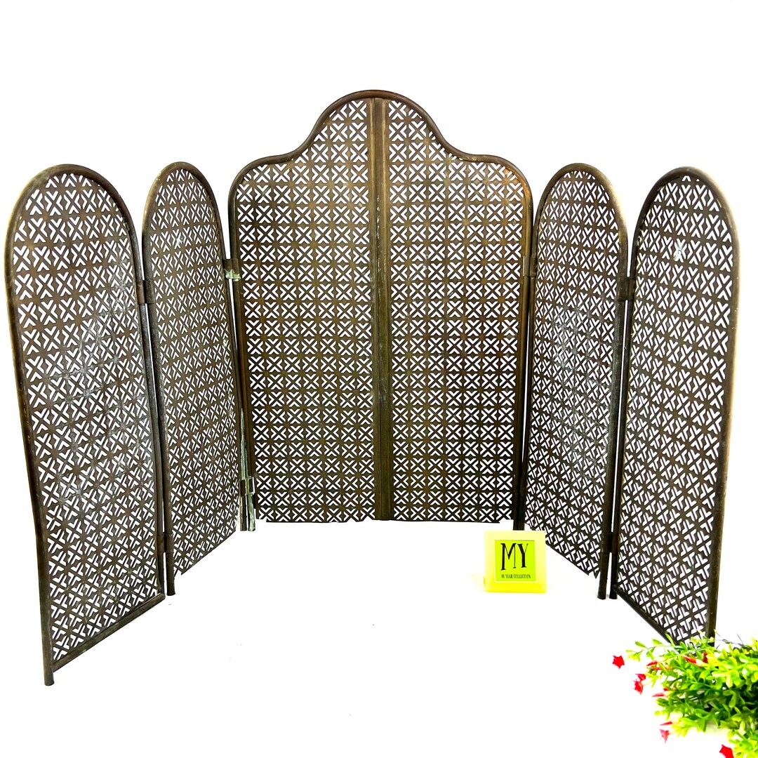 RESERVED ALEKSANDRA Vintage Brass Fire Screen - Five Part Three Panel ...