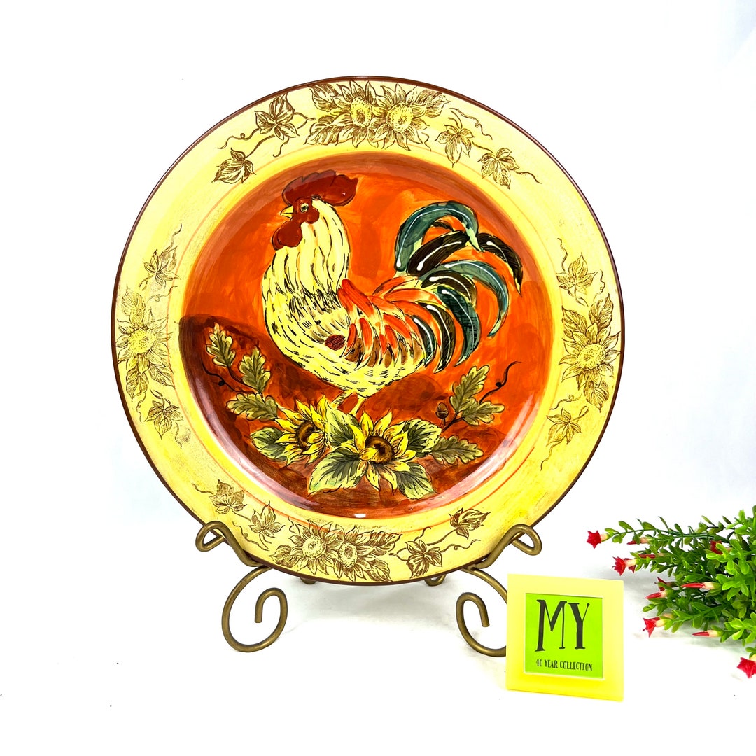 Vintage Round Platter Orange Rooster Chop Plate by Maxcera Corp 14 Inch ...