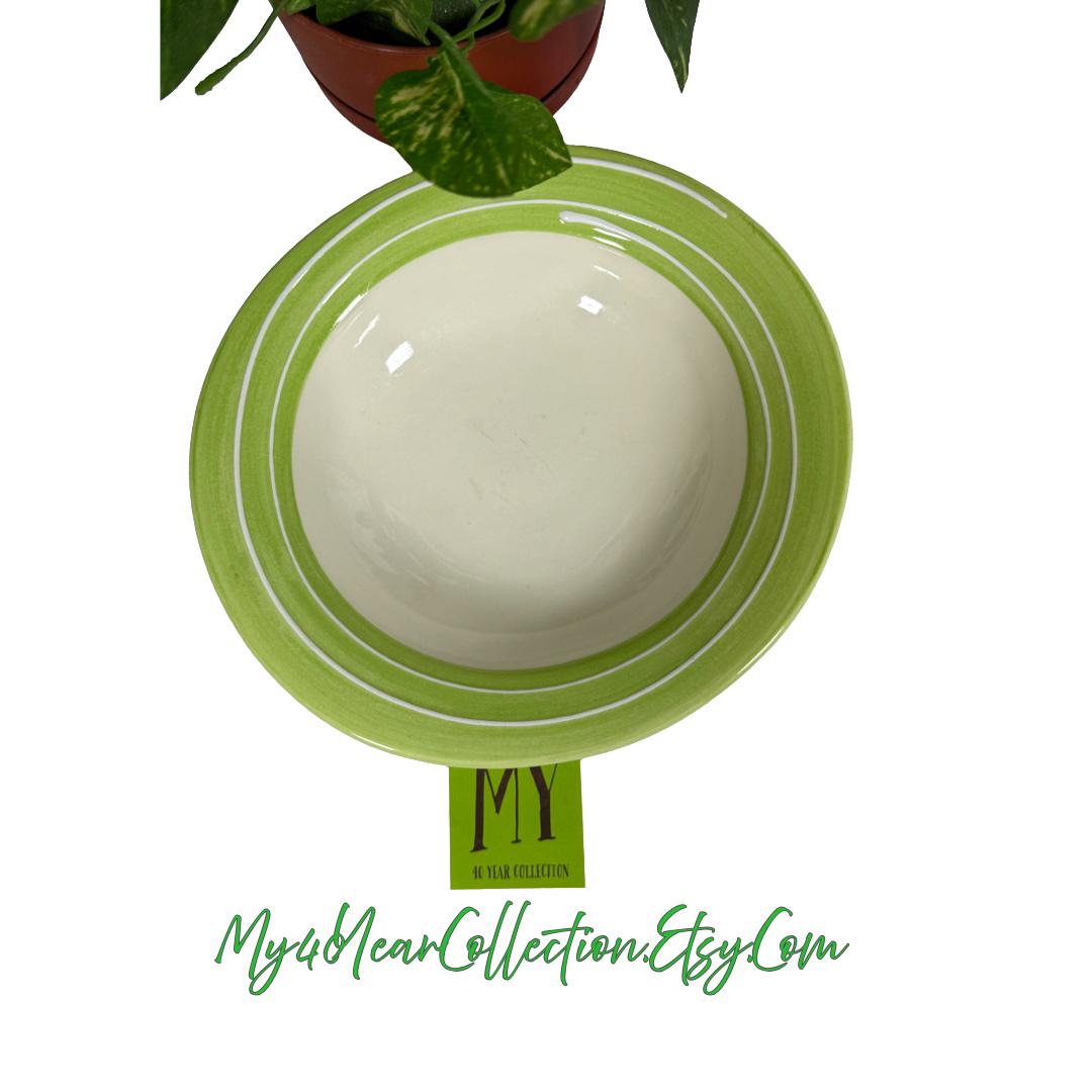 Vintage Amertoneware Mallory Green Rim Serving Bowl Mid Century Modern ...